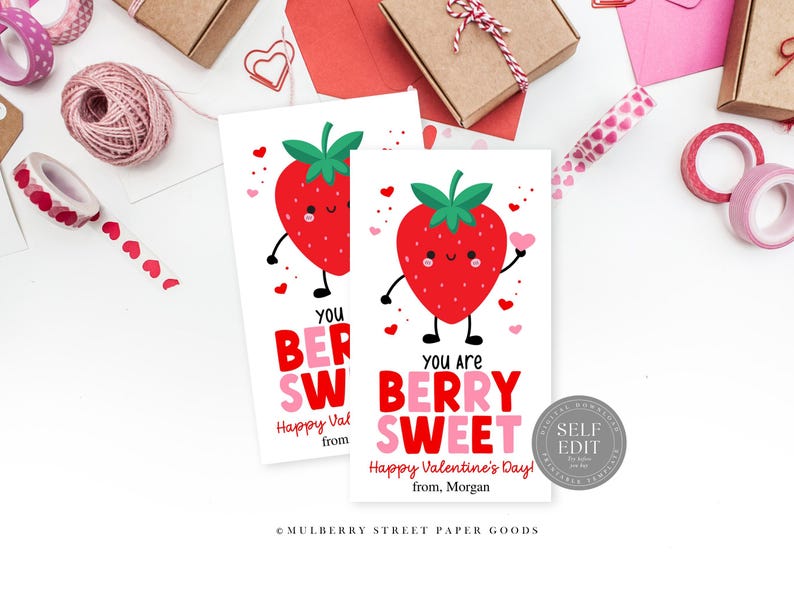Berry Sweet Valentine Gift Tag Printable Digital Download Classroom ...