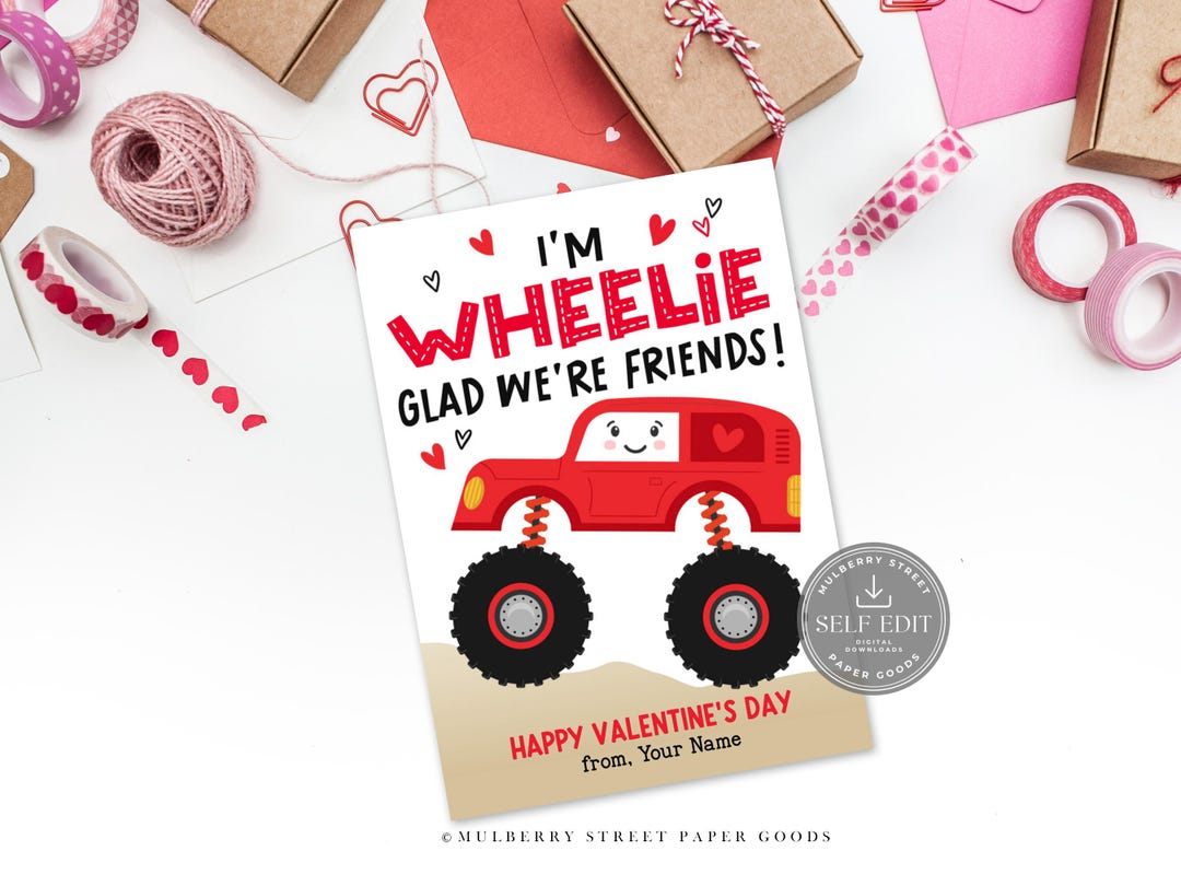 Monster Truck Valentine Card Printable Digital Download Canva Template ...