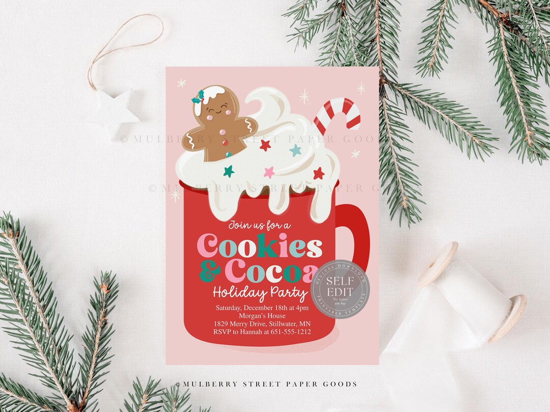 Cookies and Cocoa Christmas Party Invitation Printable Digital Download ...
