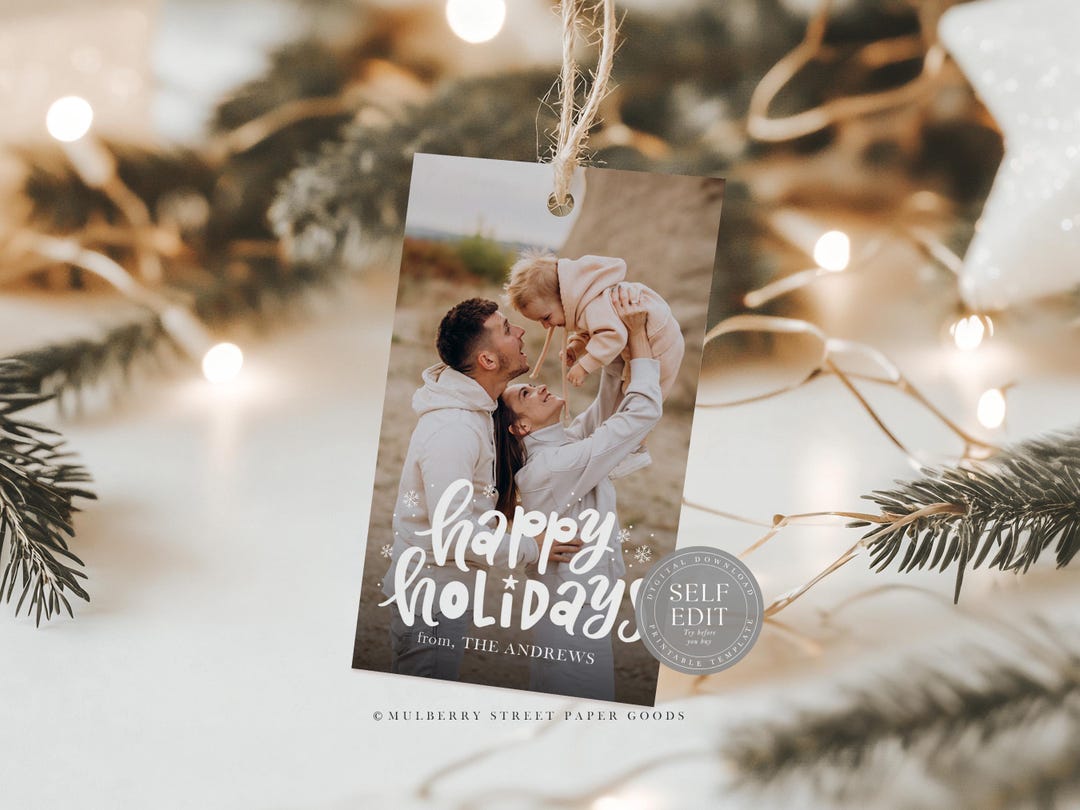 Happy Holidays Photo Gift Tag Printable Digital Download Personalized ...