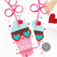 Editable Sip Sip Hooray Valentineʼs Day Gift Tag Valentine Silly Straw ...