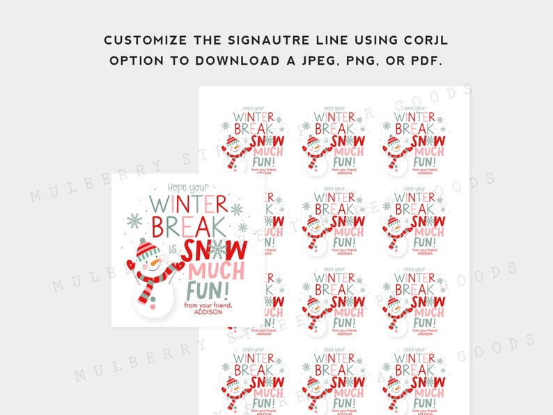 Printable Hope Your Winter Break is Snow Much Fun Gift Tag, Square or ...