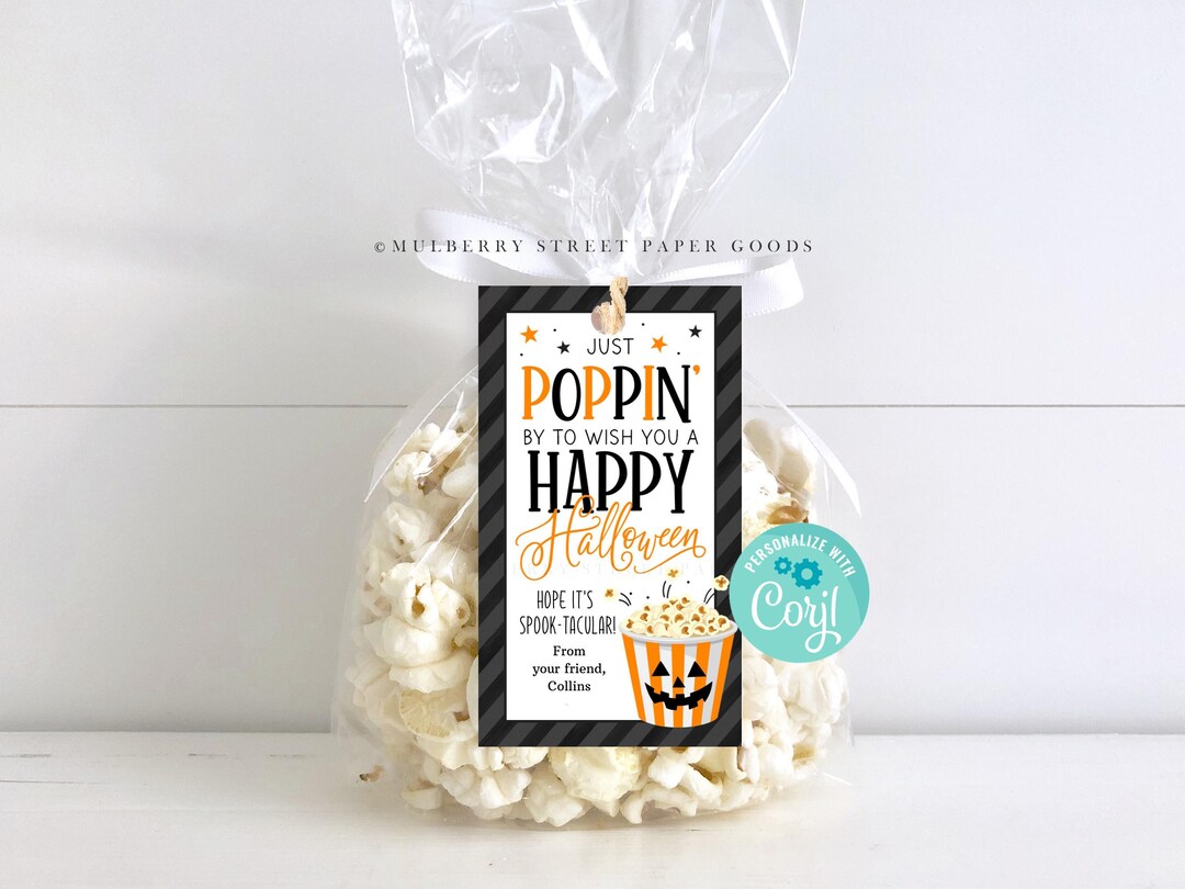 Halloween Popcorn Gift Tag Printable Halloween Party Favors Trick or ...
