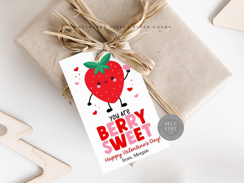 Berry Sweet Valentine Gift Tag Printable Digital Download Classroom ...