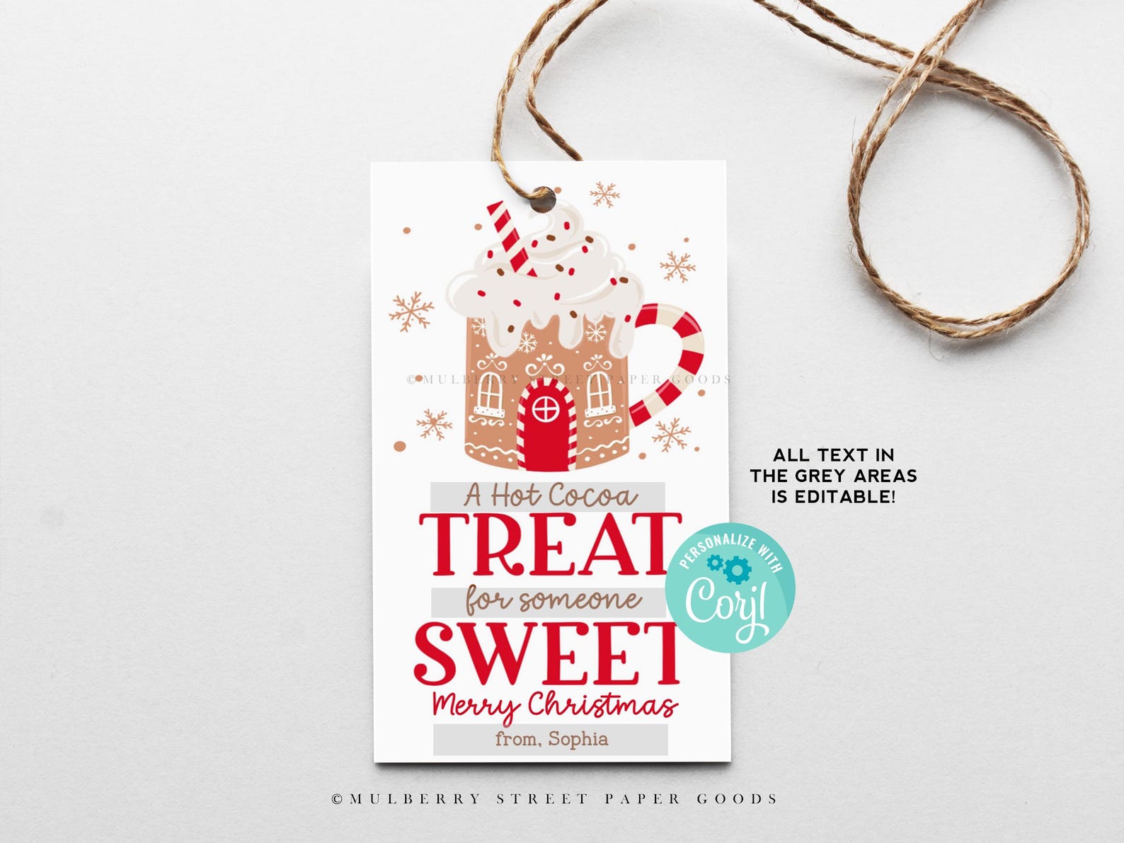 Editable Christmas Printable Gift Tag Digital Download Hot Cocoa Party ...