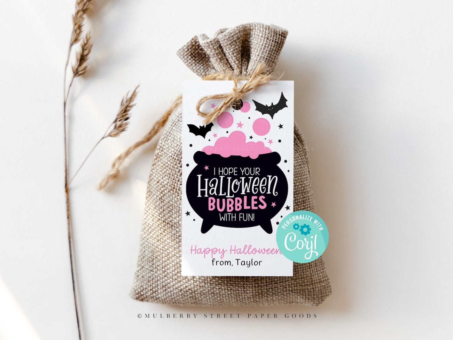 Halloween Bubbles Gift Tag Printable Instant Download Pink Halloween ...