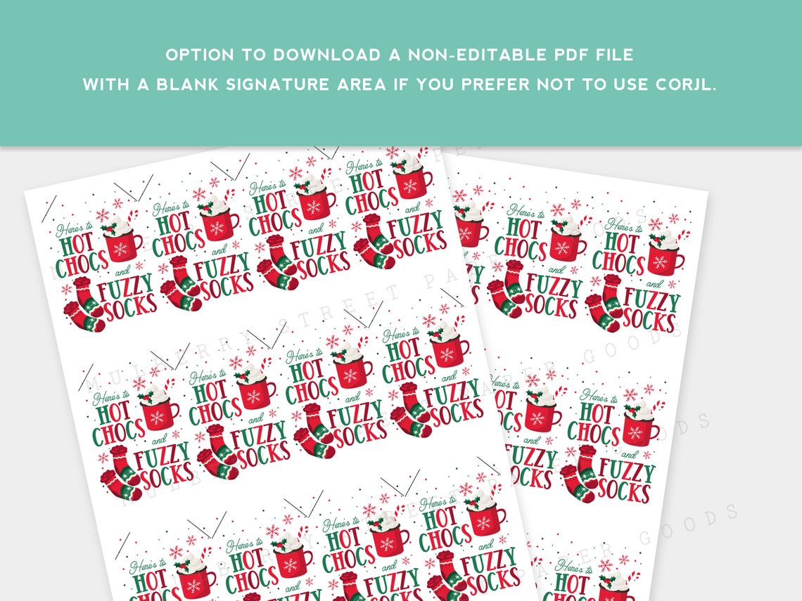 Hot Chocolate and Fuzzy Socks Christmas Gift Tag Printable, Red Green ...