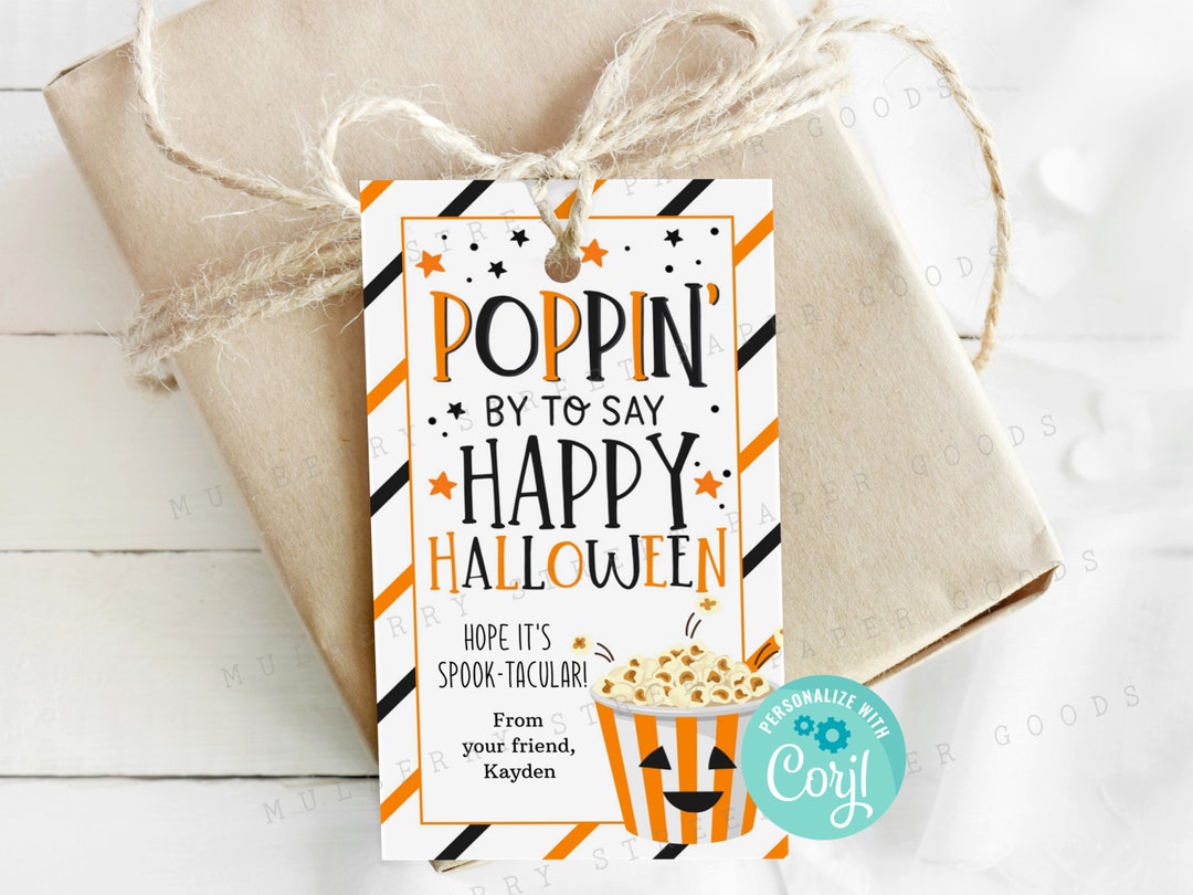 Printable Halloween Popcorn Gift Tag, Halloween Trick or Treat Popcorn ...