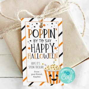 Printable Halloween Popcorn Gift Tag, Halloween Trick or Treat Popcorn ...