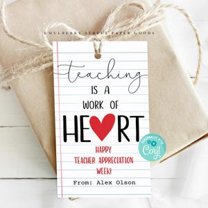 Printable Teaching is a Work of Heart Gift Tag, Instant Download ...
