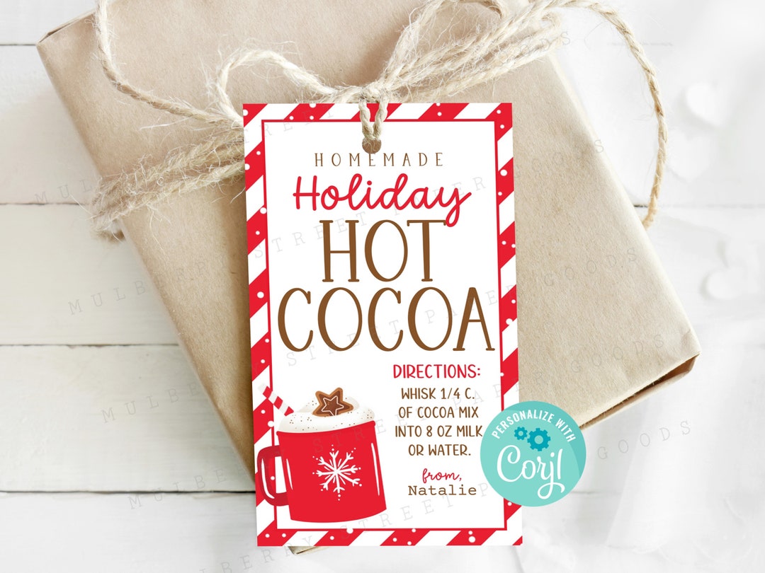 Editable Homemade Holiday Hot Cocoa Christmas Gift Tag, Hot Chocolate ...