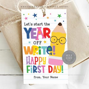 Printable Back to School Gift Tags Canva Template Cute Pencil First Day ...