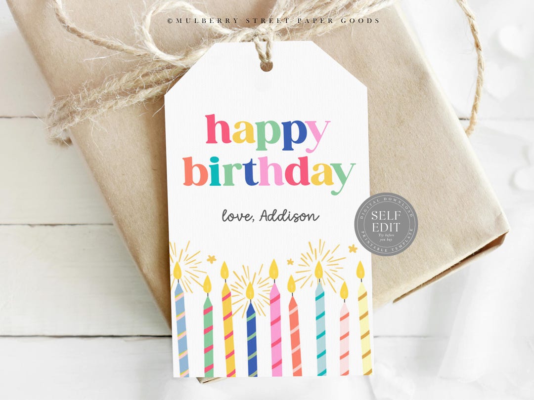Editable Happy Birthday Gift Tag Canva Template Digital Download ...