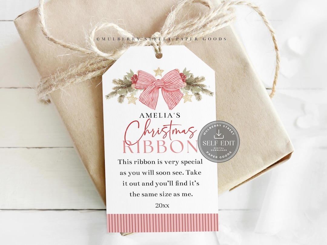 Editable Christmas Ribbon Gift Tag Printable Digital Download Canva ...