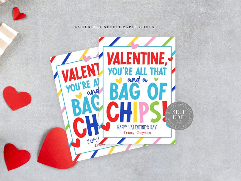 Bag of Chips Valentine Card Printable Potato Chips Valentine's Day Card ...