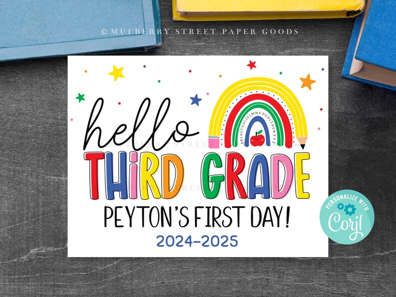 Instant Download Back to School Sign First Day of 3rd Grade Rainbow ...