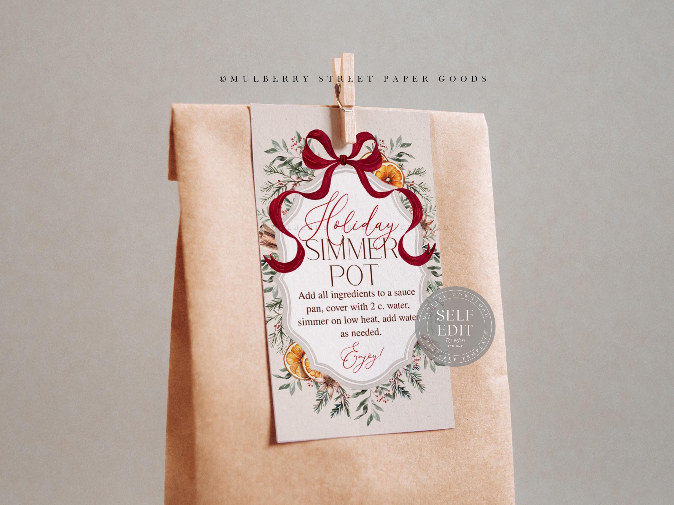 Editable Holiday Simmer Pot Gift Tag Printable Digital Download Teacher ...