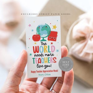 Teacher Appreciation Gift Tag Printable Instant Download Teacher ...