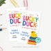 Lucky Duck Back to School Gift Tag Printable Rubber Duck First Day of ...