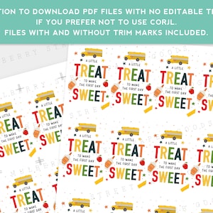 Printable A Little Treat to Make the First Day Sweet Tag, Back to ...