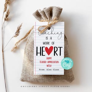 Printable Teaching is a Work of Heart Gift Tag, Instant Download ...