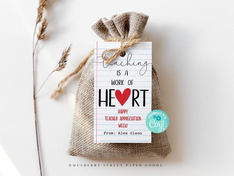 Printable Teaching is a Work of Heart Gift Tag, Instant Download ...
