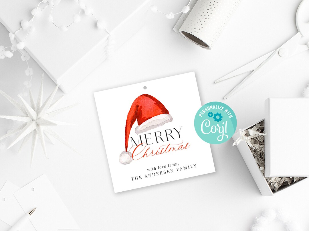 Printable Santa Hat Gift Tag, Instant Download Christmas Gift Tag ...
