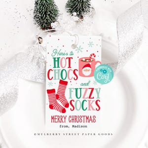 Hot Chocolate Fuzzy Socks Christmas Gift Tag Printable Secret Santa Hot ...