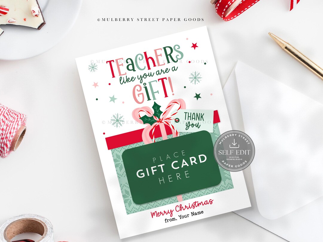 Teacher Christmas Gift Card Holder Printable Digital Download Canva ...