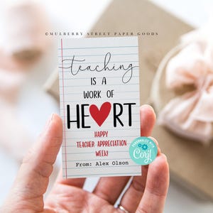 Printable Teaching is a Work of Heart Gift Tag, Instant Download ...