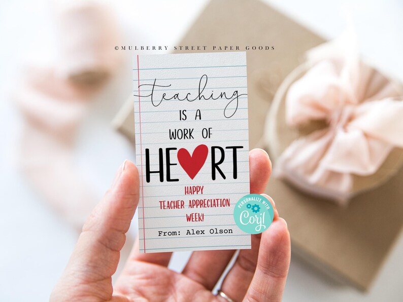 Printable Teaching is a Work of Heart Gift Tag, Instant Download ...
