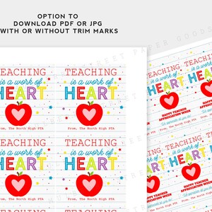 Printable Teaching is a Work of Heart Gift Tag, Instant Download ...