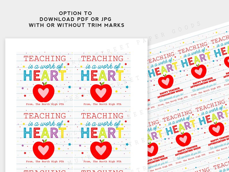 Printable Teaching is a Work of Heart Gift Tag Instant - Etsy