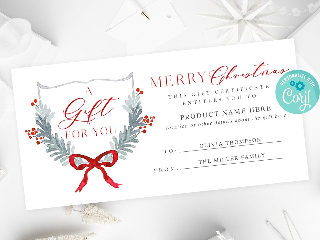 Printable and Editable Gift Certificate, Instant Download Christmas ...