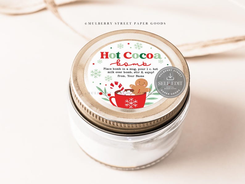 Editable Hot Chocolate Bombs Label Printable Digital Download Christmas ...