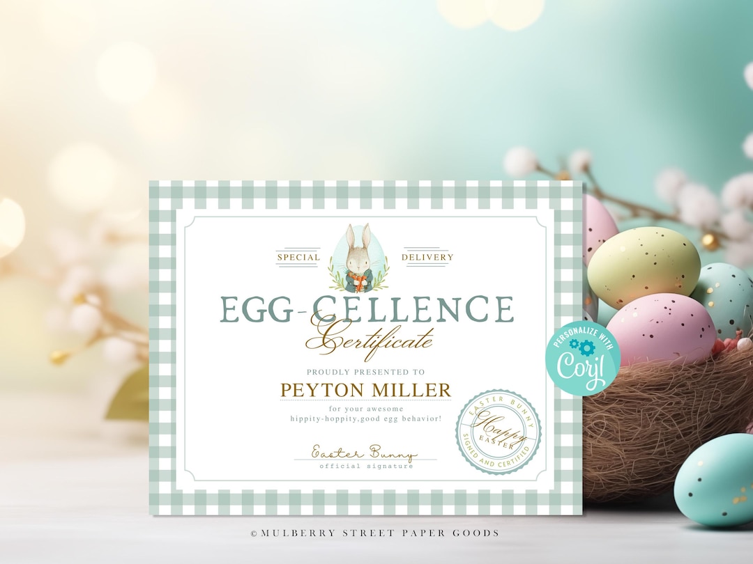 Editable Easter Bunny Egg-cellence Certificate Printable Easter ...