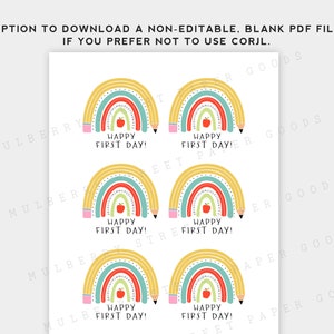Printable First Day of School Gift Tag, School Supplies Rainbow Tag ...