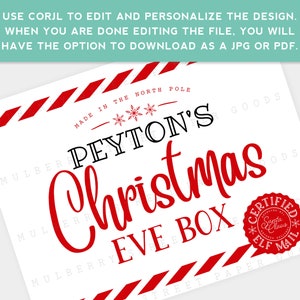 Printable Christmas Eve Box Label, Christmas Eve Tradition, Editable ...