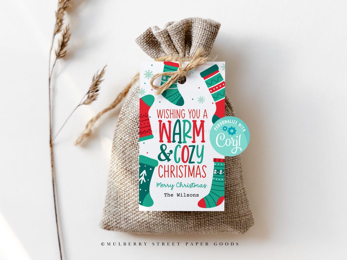 Christmas Socks Gift Tag Printable Have A Warm and Cozy Christmas Tag ...