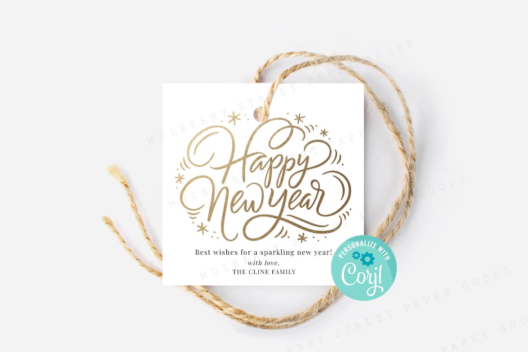 Happy New Year Printable Gift Tag, Digital Instant Download 3x3 New ...
