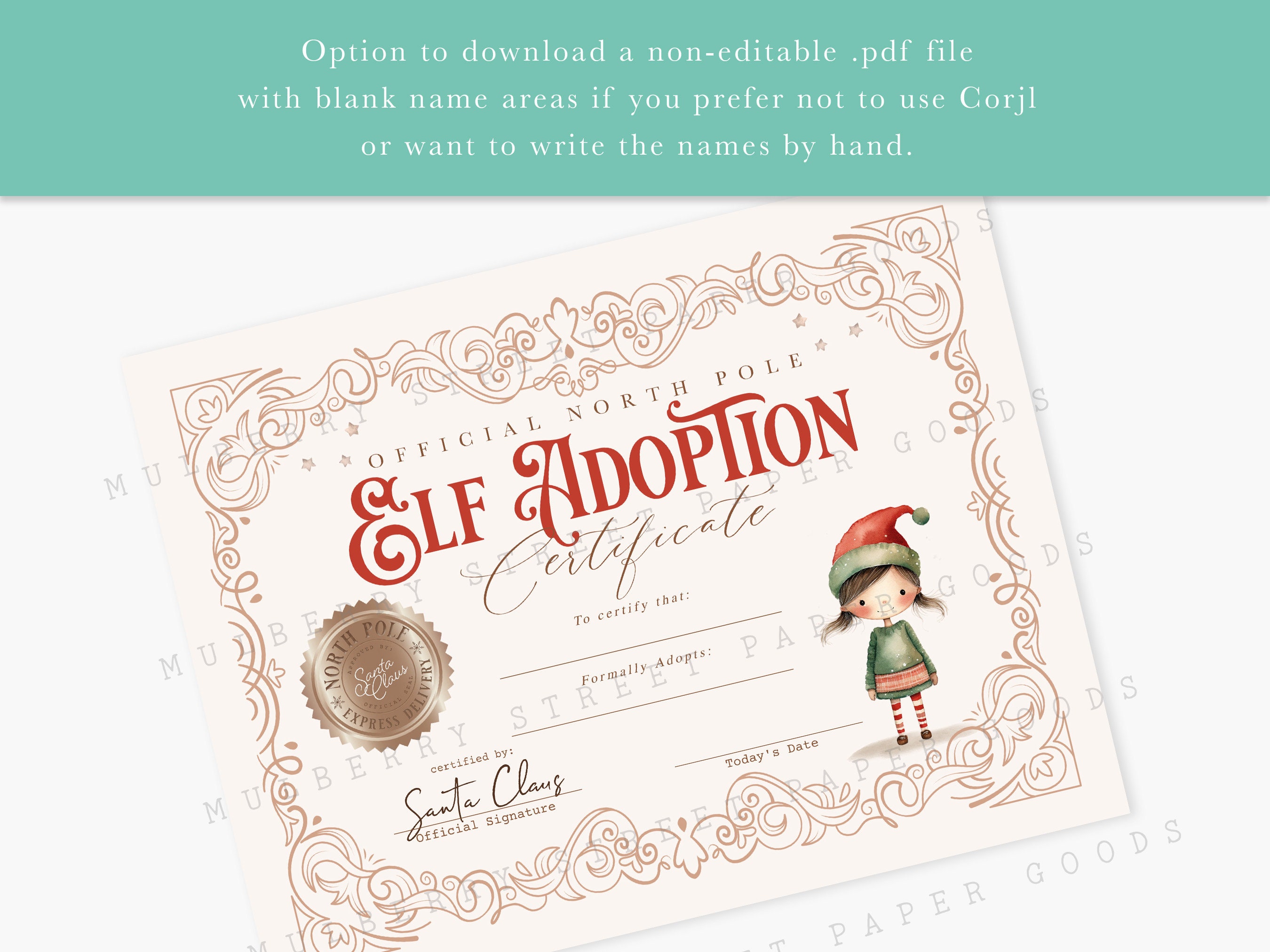 Printable Elf Adoption Certificate, Editable Adopt an Elf Print ...