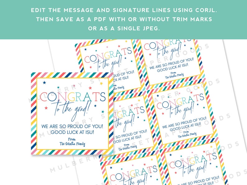 Printable Congrats Grad Gift Tag Instant Download Colorful - Etsy