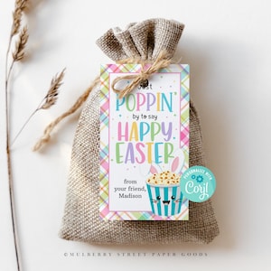 Printable Just Popping by to Say Happy Easter Tag, Happy Easter Popcorn ...