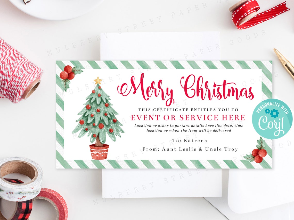 Editable Christmas Gift Certificate Template Christmas Tree - Etsy