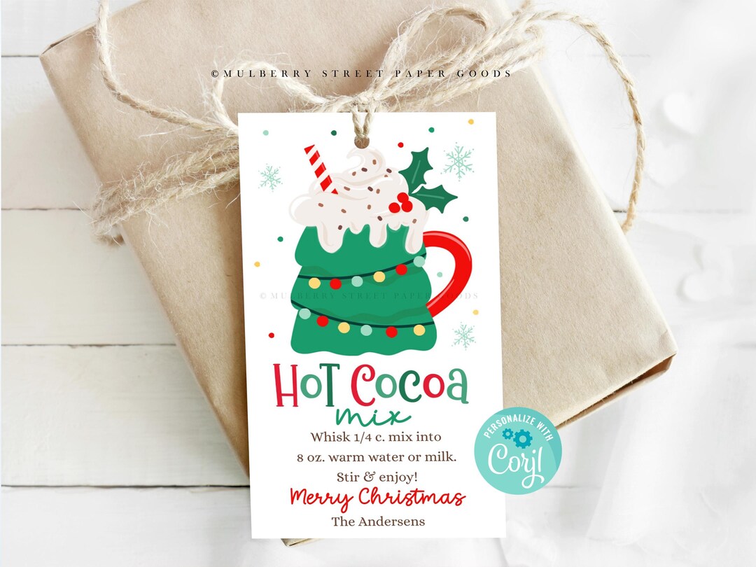 Christmas Hot Cocoa Mix Gift Tag Digital Download Editable Christmas ...