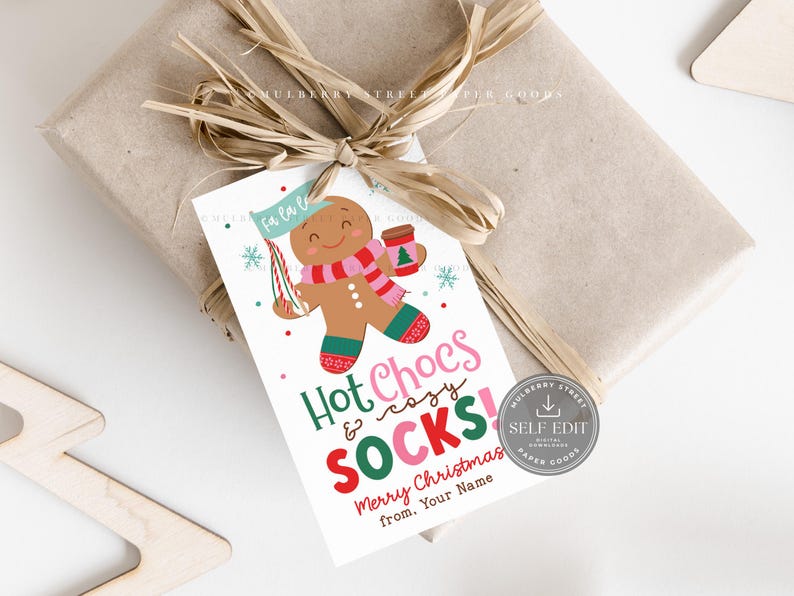 Hot Chocs and Cozy Socks Gift Tag Printable Digital Download Canva ...