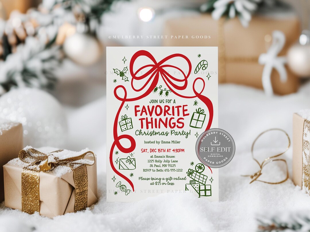 Editable Favorite Things Christmas Party Printable Digital Download ...