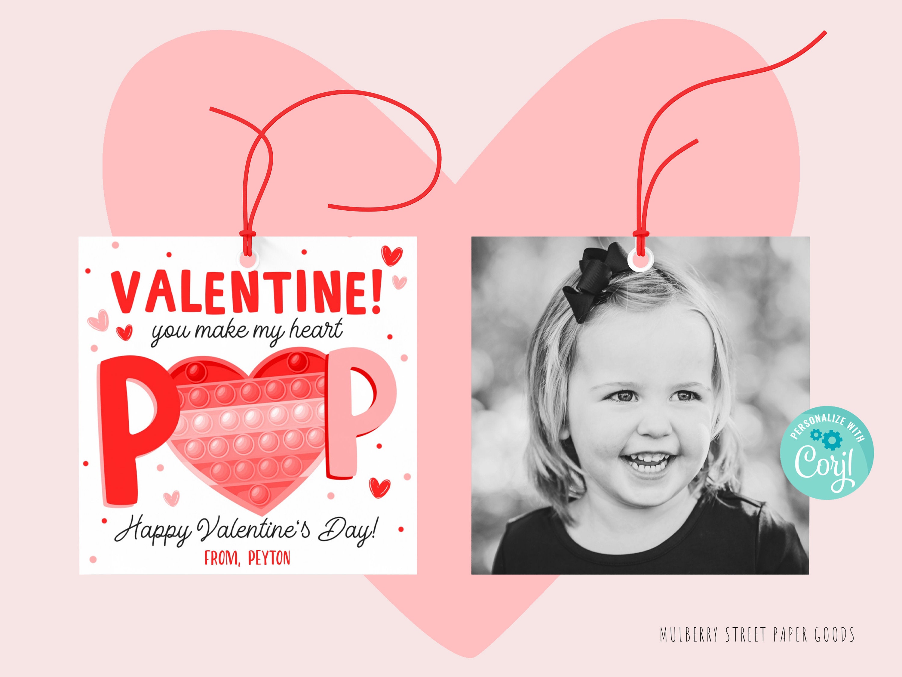 Printable Heart Shaped Poppit Fidget Toy Valentine Card With Photo Back ...