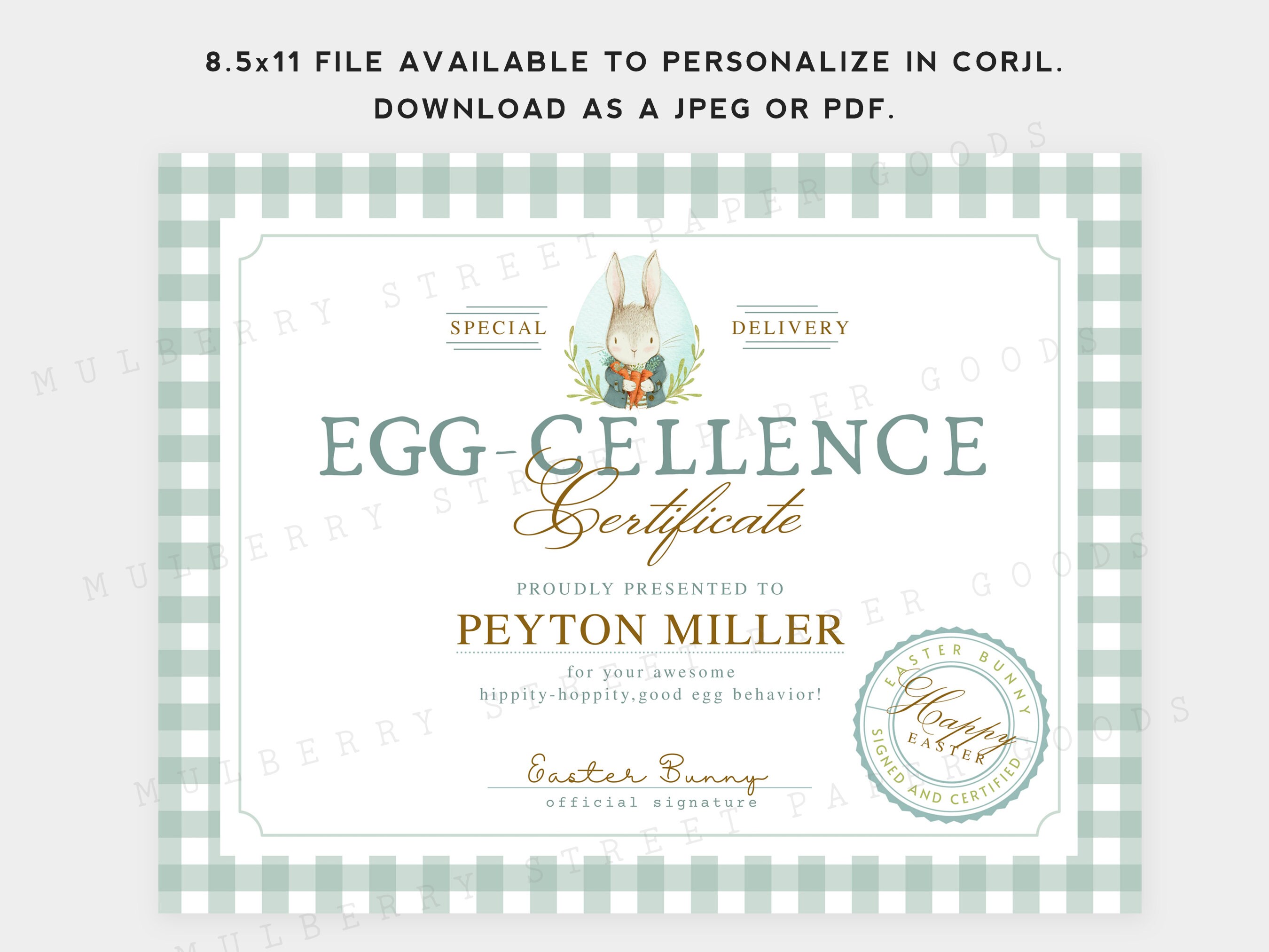Editable Easter Bunny Egg-cellence Certificate Printable Easter ...