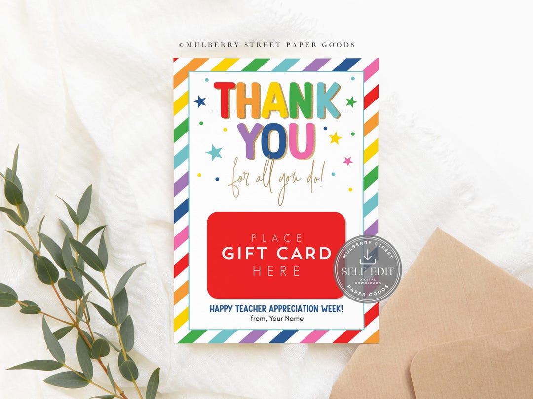 Modern Teacher Appreciation Gift Card Holder Canva Template Printable ...